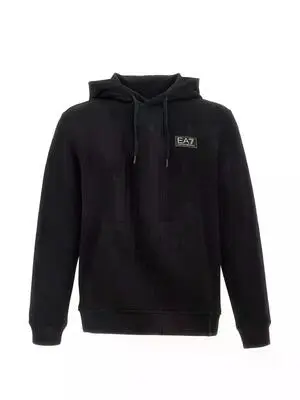 EA7 Ribbed Logo-patch Hoodie - Black