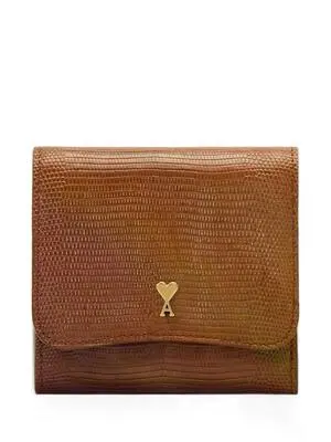 AMI Paris Lizard-embossed Paris Paris Leather Compact Wallet - Brown