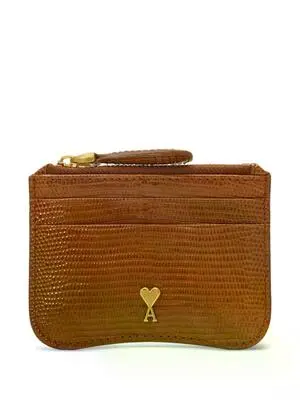 AMI Paris Lizard Embossed Paris Paris Zipped Leather Card Holder