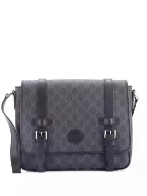 Gucci Interlocking G Patch Messenger Bag Gg Coated Canvas With Leather Medium Crossbody Bag