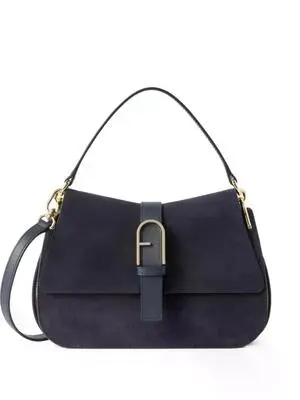 Furla Logo Plaque Suede Clutch Bag