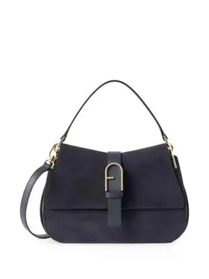 Furla Logo Plaque Suede Clutch Bag