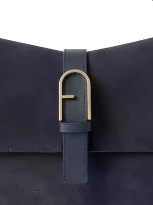 Furla Logo Plaque Suede Clutch Bag - Blue