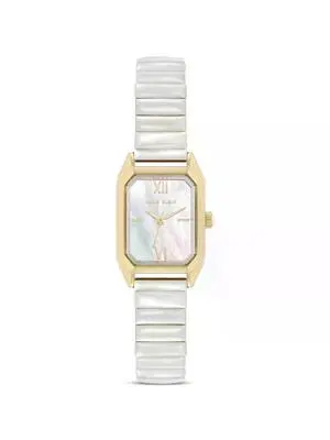 Anne Klein Rectangular Mother-of-pearl Watch With Roman Numeral Indices - White