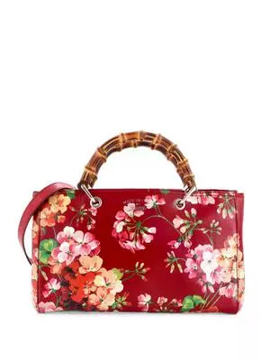 Gucci Bamboo Shopper Blooms Print Leather Medium Tote Bag