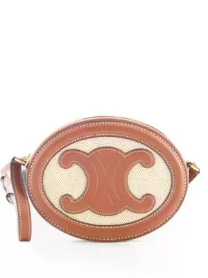 Celine Triomphe Oval Canvas And Leather Crossbody Bag - Brown
