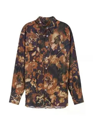 ON ME THE SHIRT Floral-pattern Pointed-collar Shirt - Brown