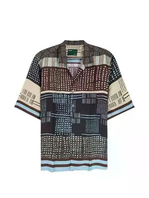 ON ME THE SHIRT Geometric-pattern Bowling-collar Shirt - Brown