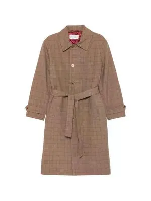 Drole De Monsieur Checked Belted Trench Coat - Brown