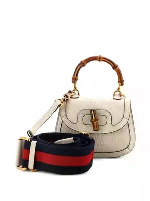 Gucci Gucci Bamboo 1947 Top Handle Bag Jumbo GG Canvas Mini Crossbody Bag White