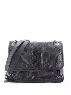 Saint Laurent Niki Chain Flap Bag Matelasse Chevron Leather Shoulder Bag - Black