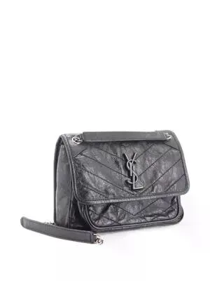 Saint Laurent Niki Chain Flap Bag Matelasse Chevron Leather Shoulder Bag - Black