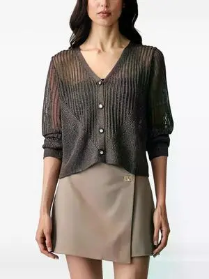 MORGAN Open-knit V-neck Cardigan With Metallic Finish
