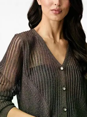 MORGAN Open-knit V-neck Cardigan With Metallic Finish