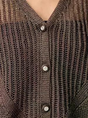 MORGAN Open-knit V-neck Cardigan With Metallic Finish