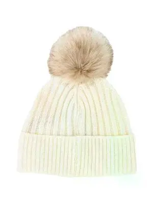 COLMAR Faux-fur Pompom Ribbed Beanie Hat