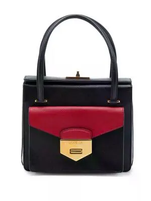 Prada 2010-2026 Bicolor Saffiano Double Turn Lock Top Handle Bag Handbag