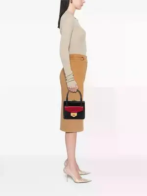 Prada 2010-2026 Bicolor Saffiano Double Turn Lock Top Handle Bag Handbag