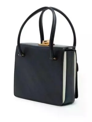 Prada 2010-2026 Bicolor Saffiano Double Turn Lock Top Handle Bag Handbag