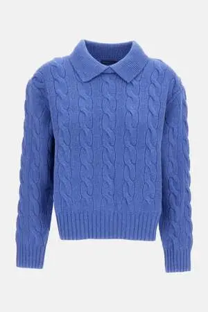 Polo Ralph Lauren Maglia Polo A Trecce In Lana E Cashmere - Azzurro