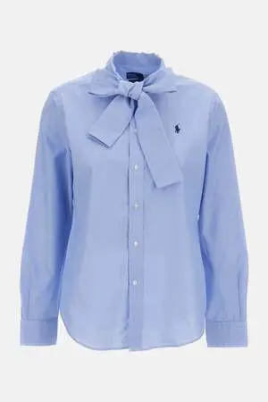 Polo Ralph Lauren Camicia In Cotone Con Fiocco - Azzurro