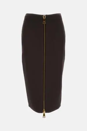 Elisabetta Franchi Gonna Midi In Maglia Con Zip - Marrone