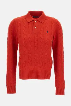 Polo Ralph Lauren Maglia Polo A Trecce In Lana E Cashmere - Rosso