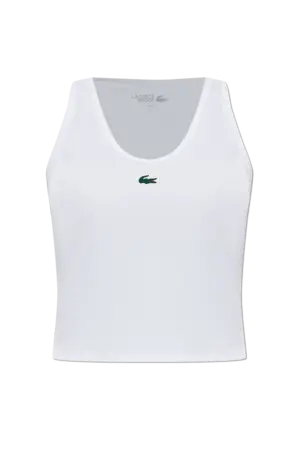 Lacoste Cropped Racerback Tank Top With Crocodile Logo - White