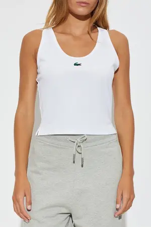 Lacoste Cropped Racerback Tank Top With Crocodile Logo
