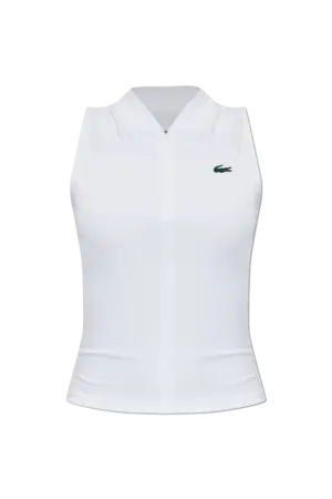 Lacoste Sleeveless Zip Neck Top With Embroidered Logo - White