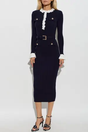 SELF-PORTRAIT Ribbed Knit Midi Dress With Appliqué Detail