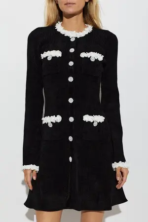 SELF-PORTRAIT Knit Dress With Floral Trim