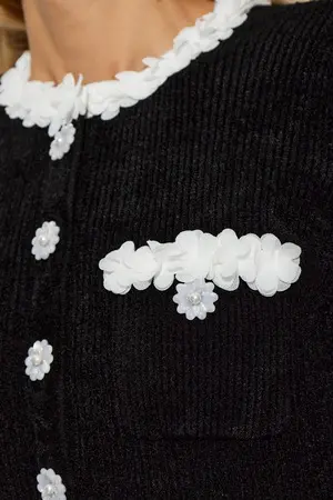 SELF-PORTRAIT Knit Dress With Floral Trim