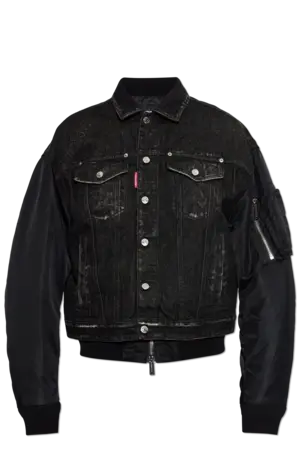 Dsquared2 Bomber Jacket Made From Mixed Materials - Black