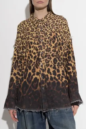 R13 Oversized Cotton Shirt With Animal Print - Brown