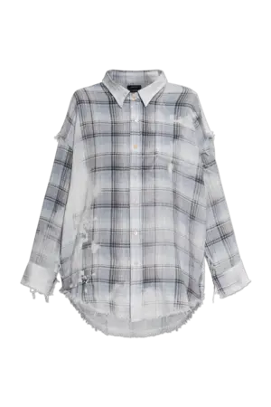 R13 Cotton Checked Shirt With Distressed Accents