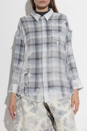 R13 Cotton Checked Shirt With Distressed Accents