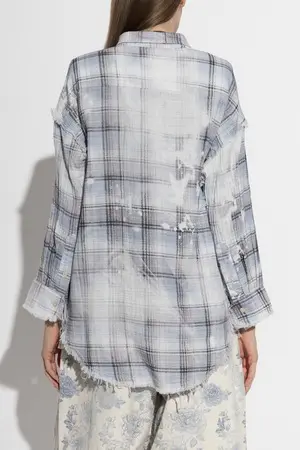 R13 Cotton Checked Shirt With Distressed Accents