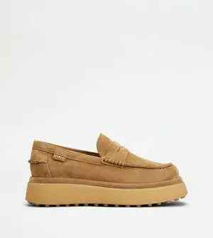 TOD'S Suede Loafers With Penny Bar And Embossed Outsole