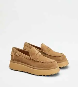 TOD'S Suede Loafers With Penny Bar And Embossed Outsole