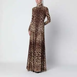 Dolce & Gabbana Long Leopard-print Dress In Silk Blend
