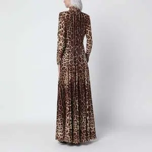 Dolce & Gabbana Long Leopard-print Dress In Silk Blend