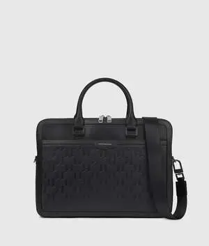 Karl Lagerfeld Monogram Embossed Leather Briefcase
