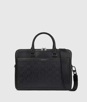 Karl Lagerfeld Monogram Embossed Leather Briefcase - Black