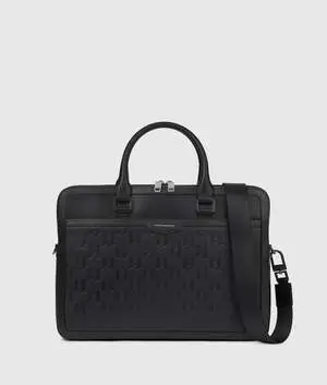 Karl Lagerfeld Monogram Embossed Leather Briefcase - Black
