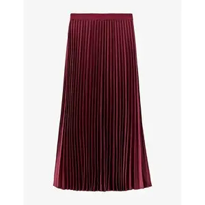 Whistles Pleated Satin Midi Skirt