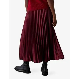 Whistles Pleated Satin Midi Skirt