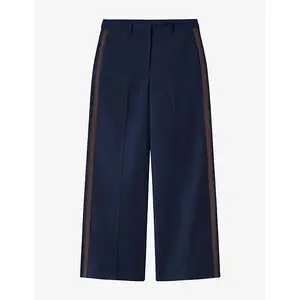 Whistles Side-stripe Straight-leg Stretch-woven Trousers - Navy