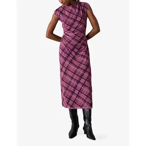 Whistles Twist-check Stretch-mesh Midi Dress
