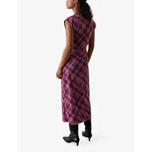 Whistles Twist-check Stretch-mesh Midi Dress